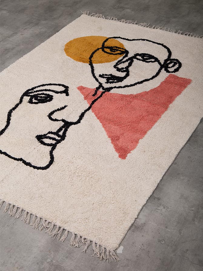 Handmade Line Art rug with Reve Faces – Symmetry Living
