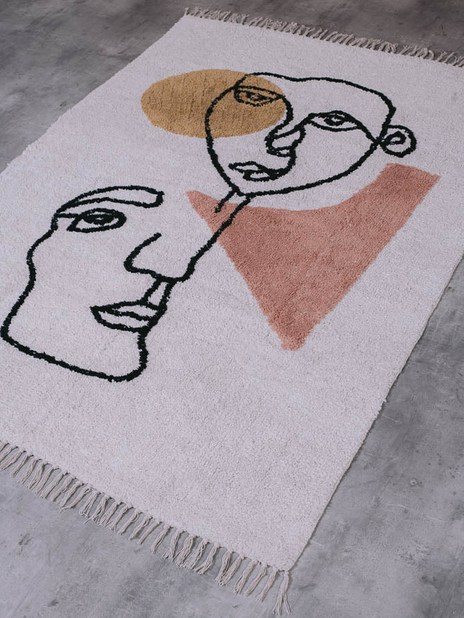 Handmade Line Art rug with Reve Faces – Symmetry Living